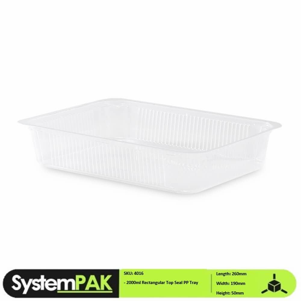 2000ml Rectangular Top Seal Polyprop Tray x400